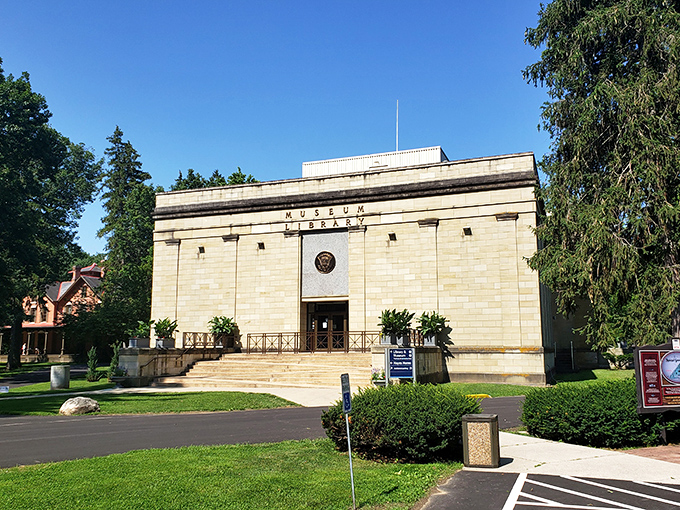 The Hayes Presidential Library & Museum's impressive stone facade houses treasures of American history, inviting curious minds to explore our nation's past.