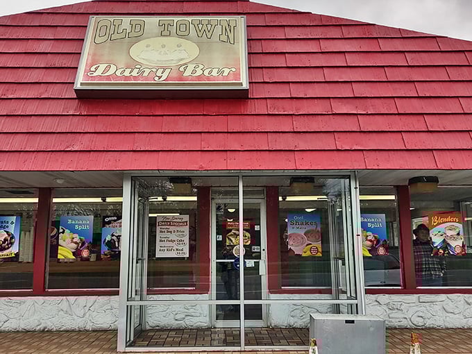 The Old Town Dairy Bar's red roof signals what locals already know—ice cream tastes better when it doesn't come from your grocery freezer.