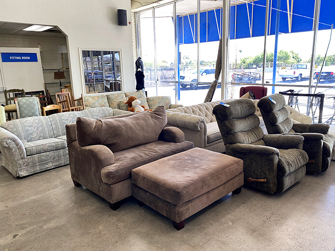 The couch collection: where comfort meets affordability. That loveseat and ottoman combo is practically begging for a Netflix marathon.