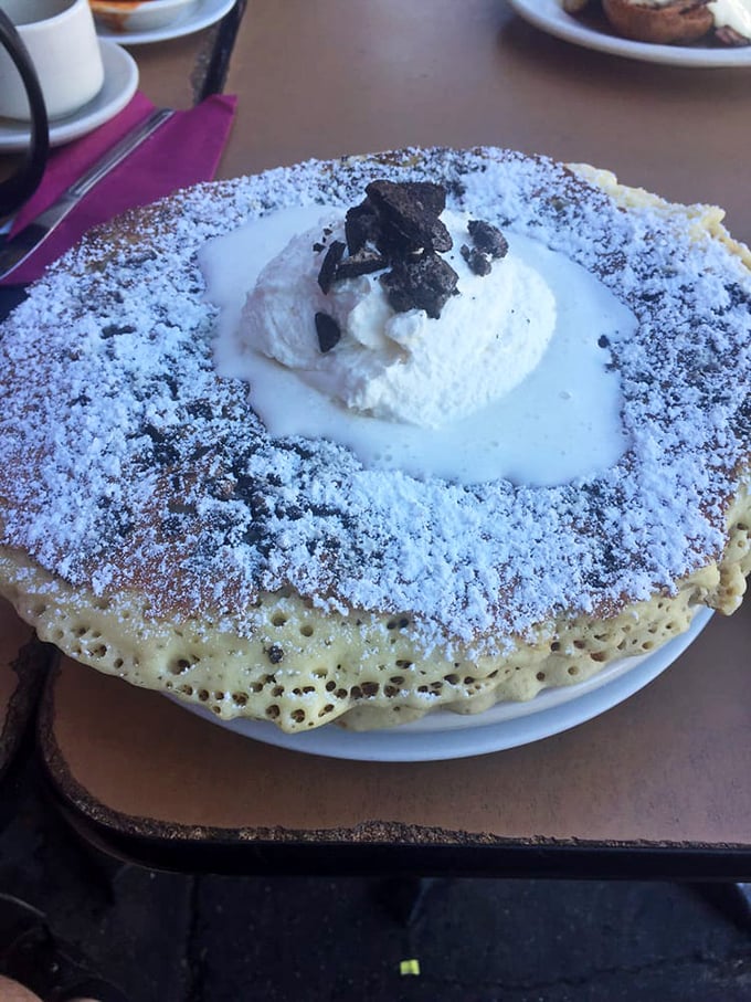 What happens when an Oreo cookie and a pancake fall madly in love? This beautiful creation that makes you question why we ever separated dessert from breakfast.