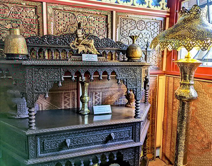 Metalwork that puts your grandmother's fancy silverware to shame. These pierced brass lamps cast shadows that dance like genies freed from their bottles.