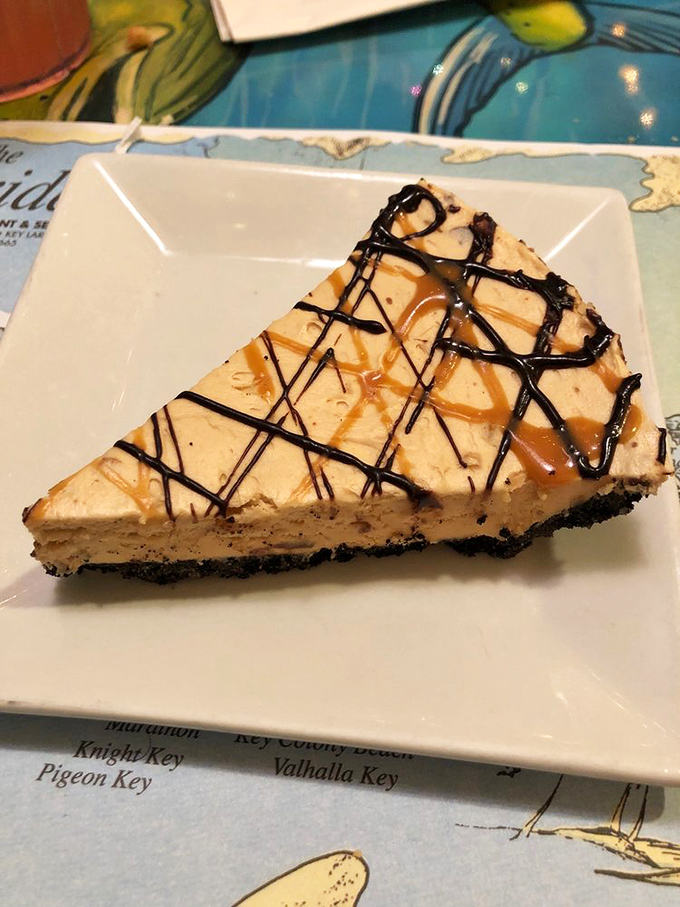 Key lime pie's sophisticated cousin &ndash; a peanut butter pie with chocolate drizzle that makes sharing seem like a terrible idea.