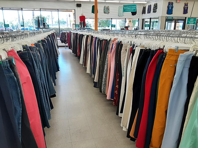 The pants wall&mdash;where your next favorite pair of jeans hangs between someone else's fashion regrets and forgotten treasures.