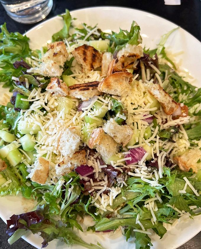 This isn't just a salad—it's a garden party on a plate. Crisp greens, house-made croutons, and enough cheese to make a mouse book a one-way ticket to Pittsburgh.