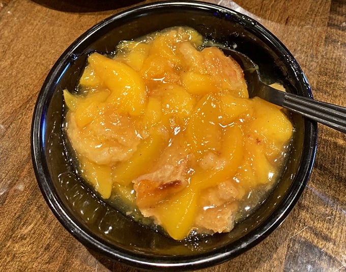 Peach cobbler that makes you understand why the peach emoji exists. Warm, sweet, and comforting like a hug from your favorite grandma.