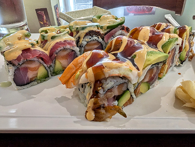 This specialty roll is what happens when a sushi chef decides to show off &ndash; layers of flavor and texture that make your taste buds do a happy dance.