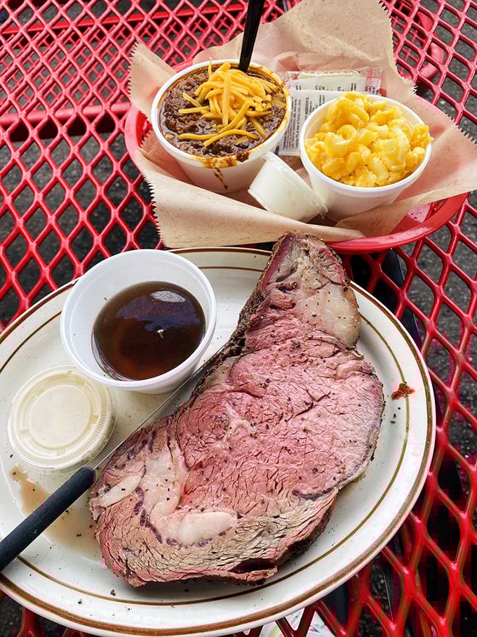 This prime rib doesn't need a fancy steakhouse setting. The pink smoke ring tells you everything about the care that went into this meat masterpiece.