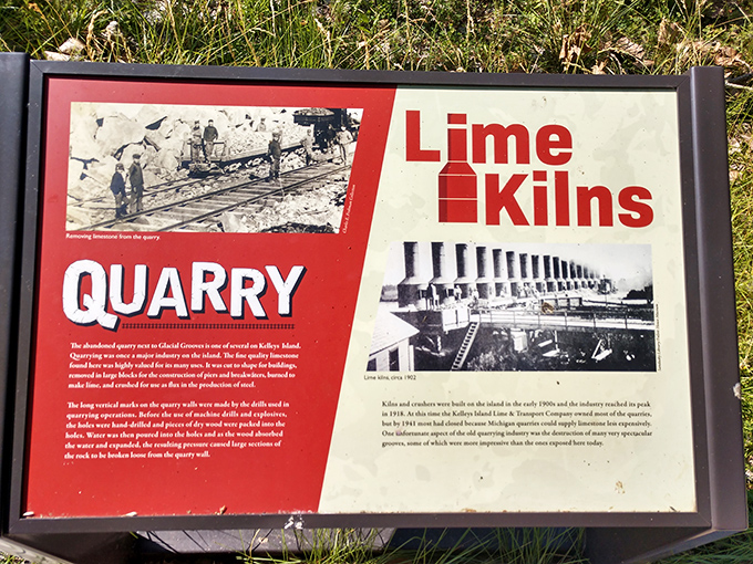 Before Instagram and TikTok, there was backbreaking quarry work - this sign details the island's industrial past that nearly erased the grooves.
