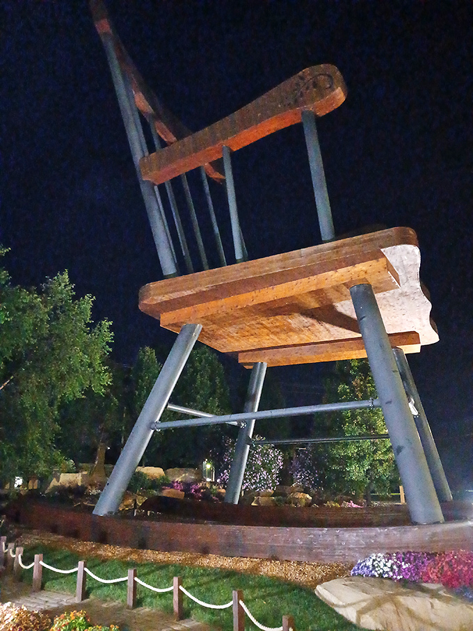 Nighttime illumination gives the chair an almost mystical quality, like something that wandered out of a Spielberg movie.