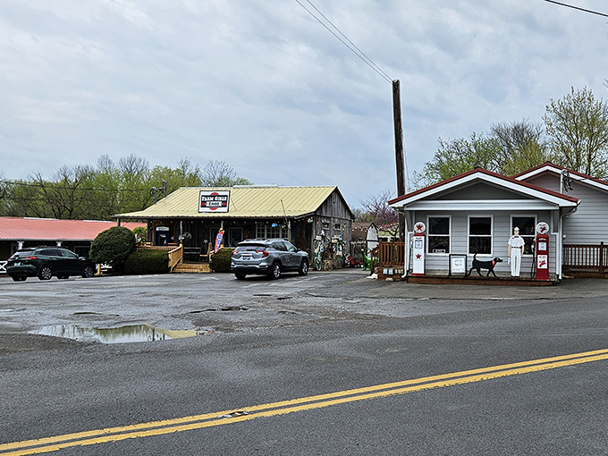 Beyond the main drag, Bell Buckle's charm extends to these rustic outposts, where vintage gas pumps hint at road trips of yesteryear.
