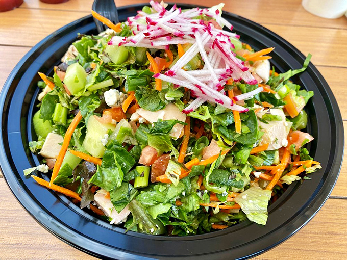 Even the salads at The Oinkster deserve respect—a rainbow of fresh ingredients proving healthy eating needn't be punishment.