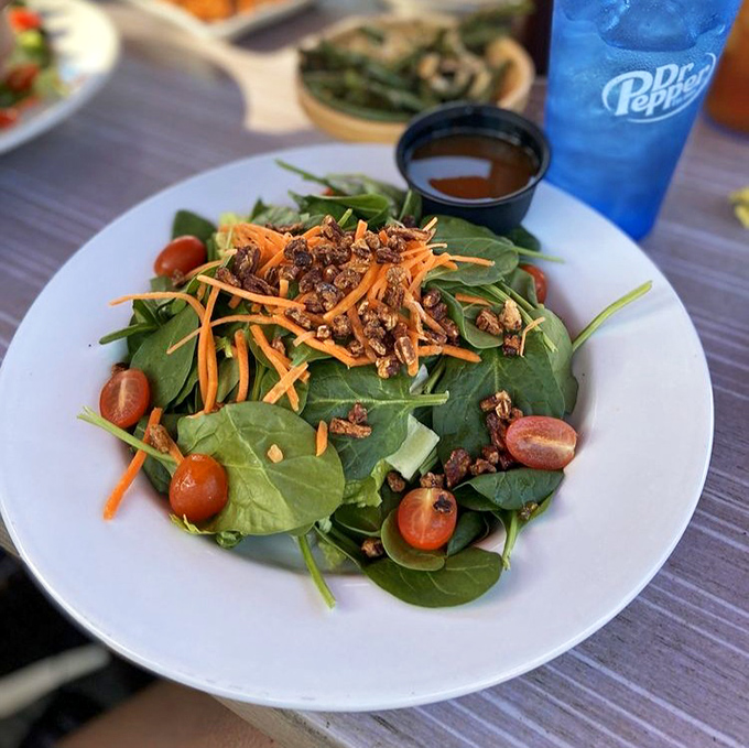 Garden greens that provide a refreshing intermission between seafood symphonies and chowder encores.