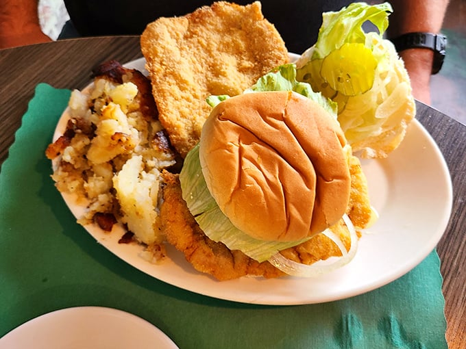 The breaded tenderloin sandwich&mdash;Indiana's unofficial state food&mdash;served with honest-to-goodness homemade sides. No food stylist needed when it tastes this good.