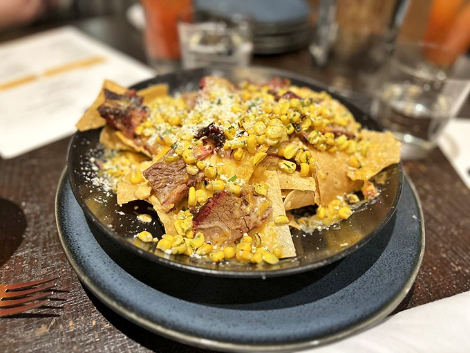 Nachos get the royal treatment with smoked brisket transforming ordinary chips into extraordinary comfort food.