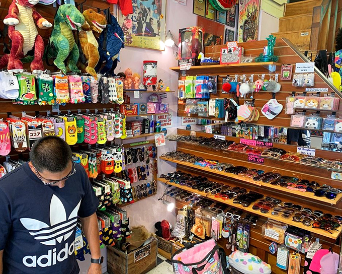 The sock and novelty section overflows with whimsical designs that spark joy with every glance.