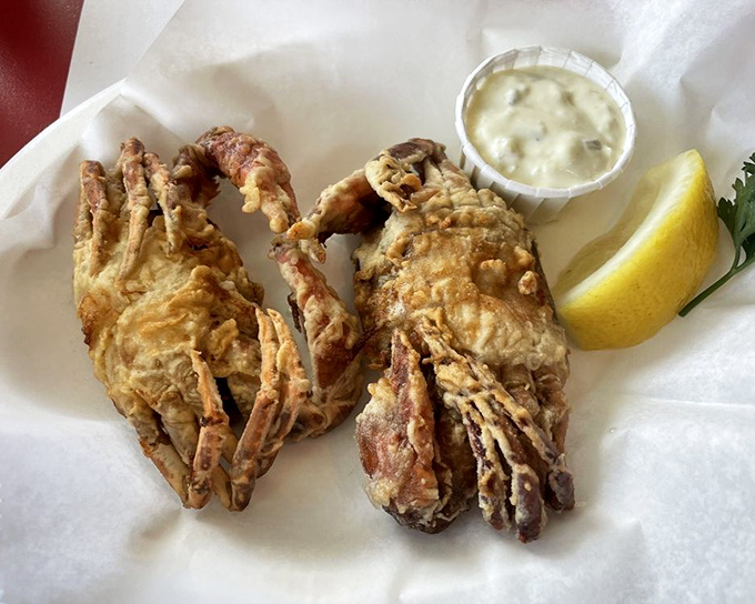 Soft shell crabs that have sacrificed everything for your enjoyment, fried to golden perfection and served with a side of coastal nostalgia.