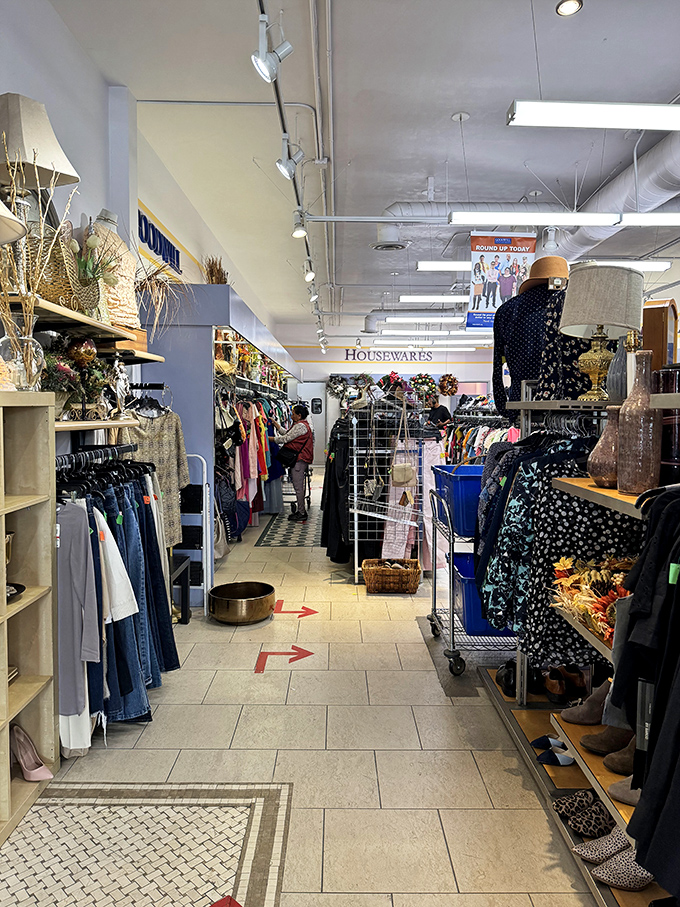 Wide aisles and clear signage transform what could be overwhelming into an organized treasure hunt for the savvy shopper.