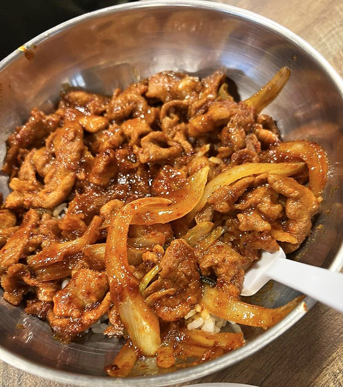 Spicy pork bulgogi over rice proves that Korean comfort food knows no geographical boundaries whatsoever.