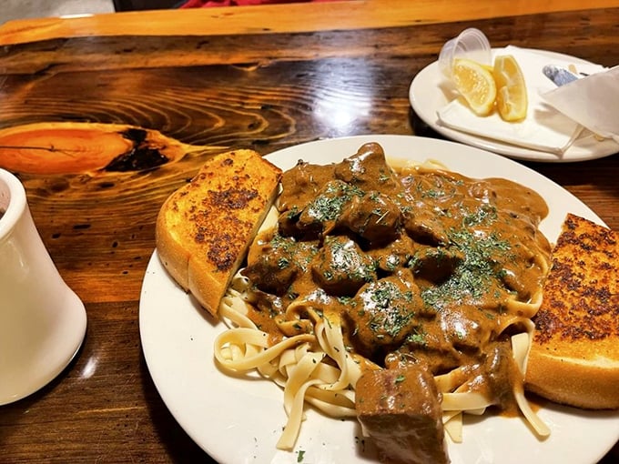 Pasta that would make an Italian grandmother nod in approval &ndash; hearty beef stroganoff over noodles with garlic bread standing by for sauce-sopping duty.