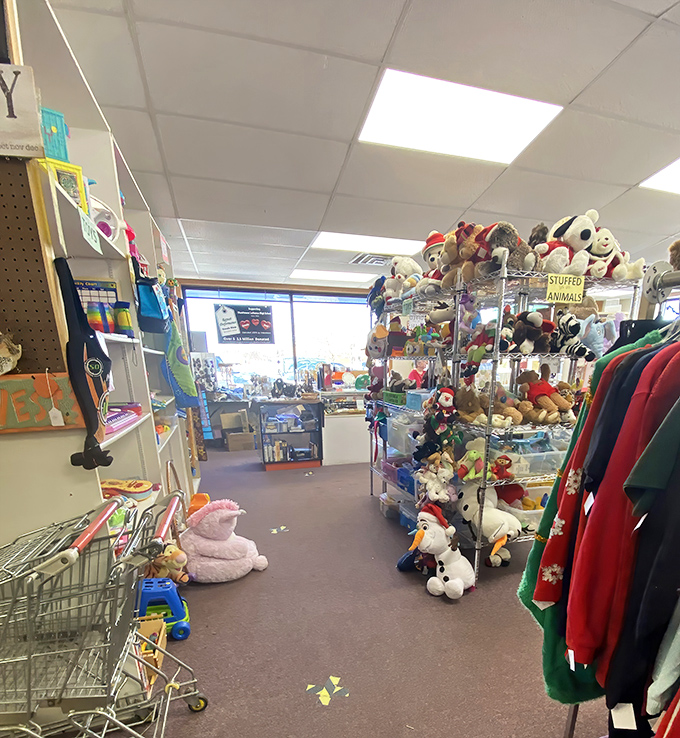 Stuffed animal heaven! One person's outgrown childhood companion becomes another child's new best friend in this plush menagerie.