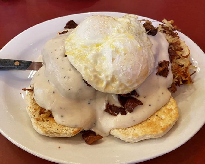 The aptly named "Cure"&mdash;a towering biscuit masterpiece where gravy, eggs, and hash browns conspire to banish any lingering weekend regrets.