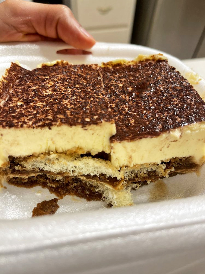 Tiramisu that would make an Italian pastry chef weep with joy. Those layers are more perfectly aligned than my retirement plan.
