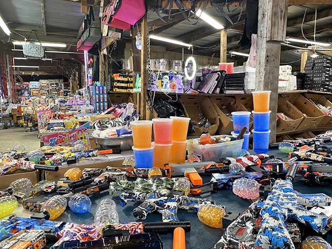 A colorful chaos of toys that would make any kid's eyes widen to cartoon proportions. Somewhere in this treasure trove is the exact item someone's been hunting for.