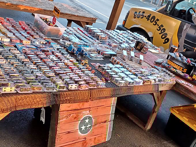 A treasure trove of tiny collectibles spread across rustic wooden tables. One person's "just some old toys" is another's "priceless childhood memory."
