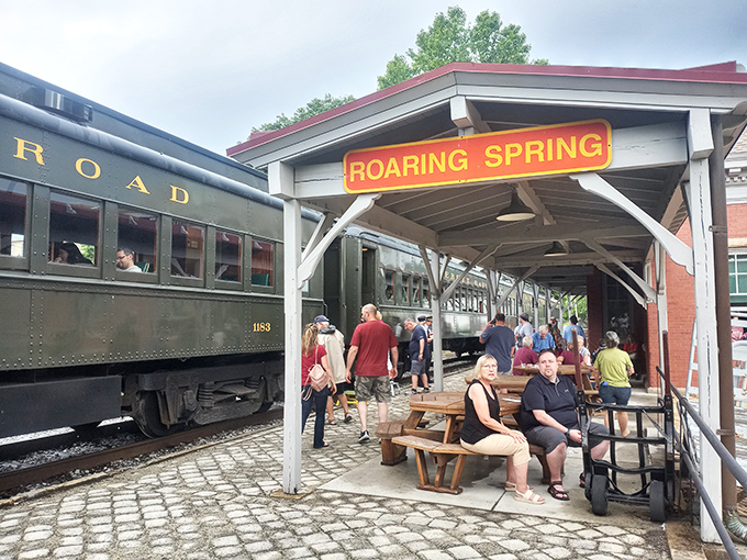 Roaring Spring station welcomes travelers with its vintage charm, where waiting for your train becomes part of the adventure.