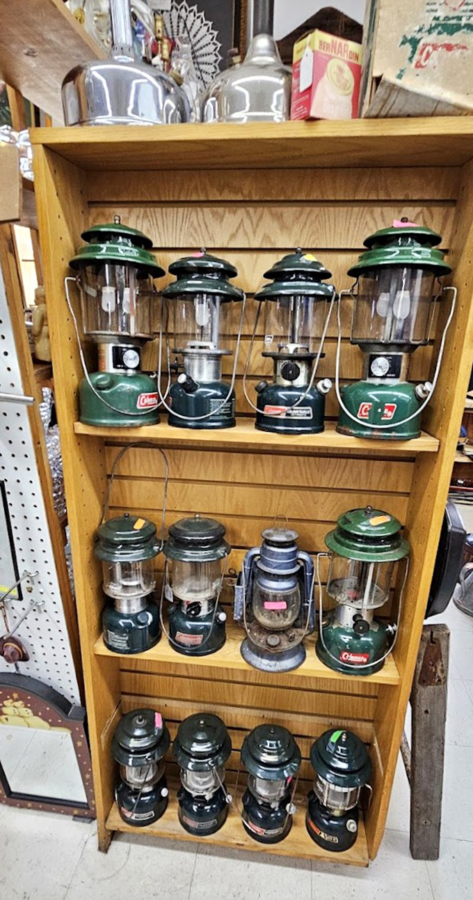 Coleman lanterns that once illuminated camping trips now light up collectors' eyes with their perfectly preserved vintage charm.