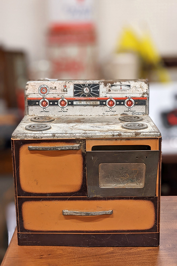 This miniature Wolverine stove might be small, but it cooked up big imaginations for generations of children. Still adorable after all these years.