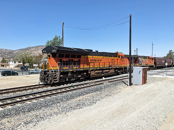 A BNSF freight train rumbles through town, a daily reminder of Tehachapi's railroad roots and the rhythm that's shaped this community for generations.