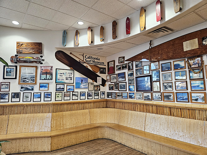 Not just decoration&mdash;this wall tells stories of legendary waves, epic wipeouts, and the California surf culture that flavors everything here.
