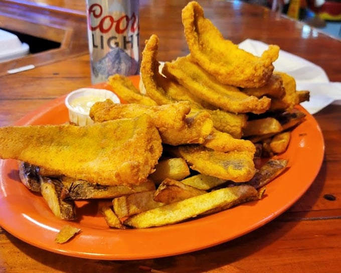When walleye gets the Tackle Box 2 treatment, magic happens. Crispy, flaky, and served with fries that could stand alone as a meal.