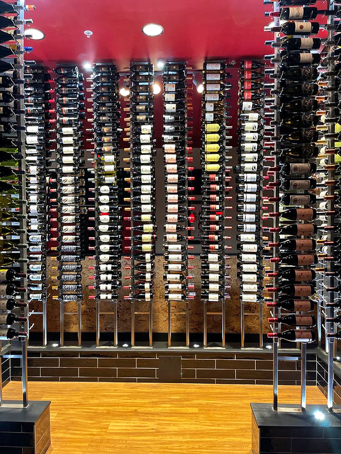 Not so much a wine rack as a wine library, where each bottle tells a different story—and you'll want to check out several volumes.