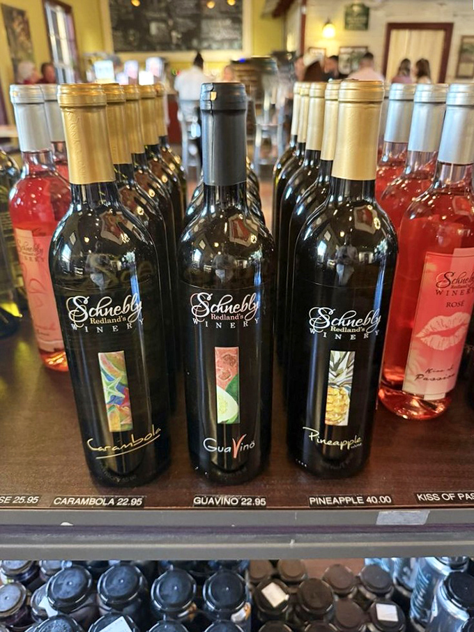 The wine lineup reads like a fruit salad's dream career path. Carambola, GuaVino, and Pineapple&mdash;Florida's liquid ambassadors.