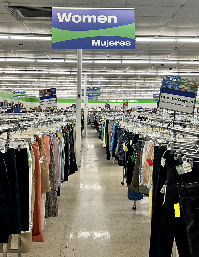 Women's clothing aisles stretch toward the horizon like a budget fashionista's yellow brick road, promising style without the sticker shock.