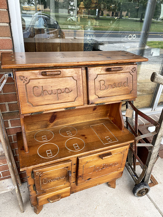Not just a child's play kitchen&mdash;this wooden pantry cabinet once taught little hands about organization before Marie Kondo was even a twinkle in her mother's eye.