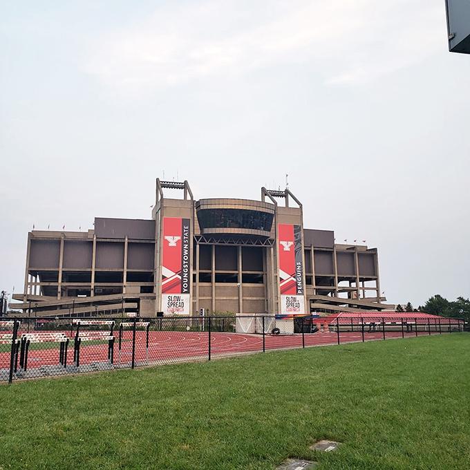 Even on a cloudy day, Youngstown State University's stadium stands ready, like an eager athlete who showed up early for game day.