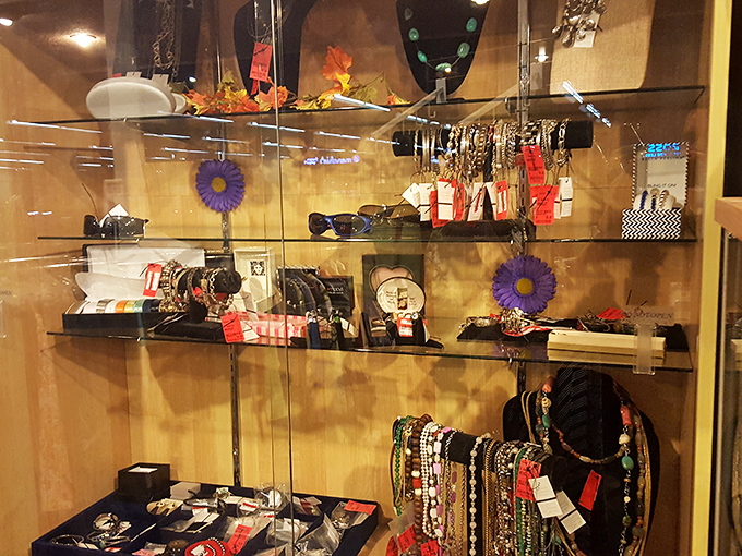 Behind glass, yesterday's accessories await tomorrow's fashionistas—proof that style is eternal, especially when it's this affordable.