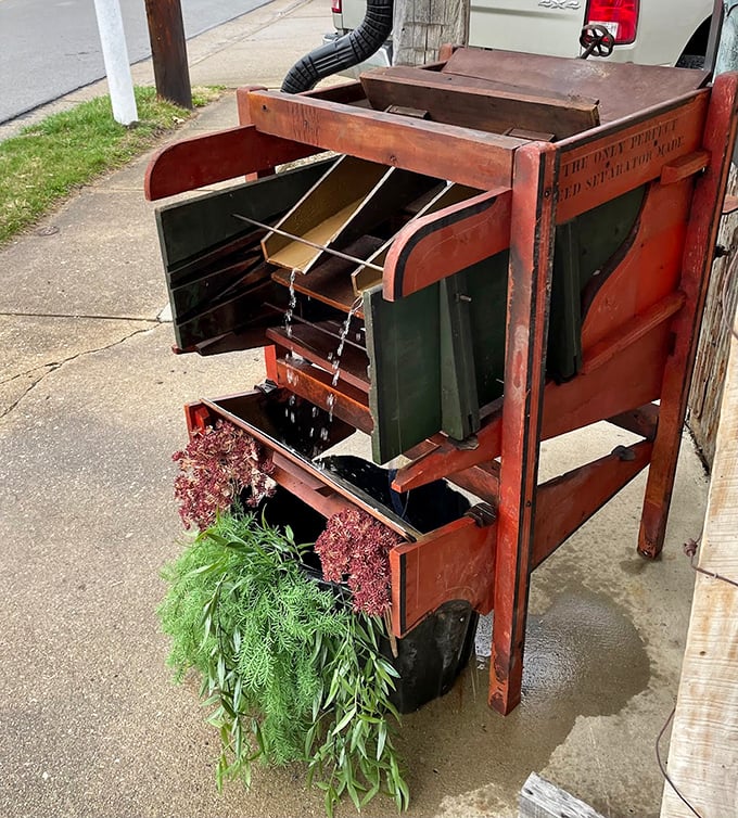 This antique fanning mill didn't retire&mdash;it reinvented itself as the world's most interesting outdoor display. From grain separator to conversation starter.