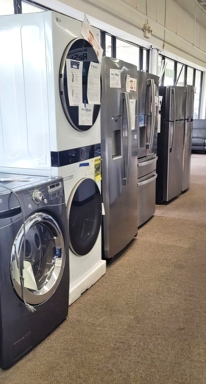 The appliance section offers everything from washers to fridges, proving that "gently used" can be the best bargain in home economics.