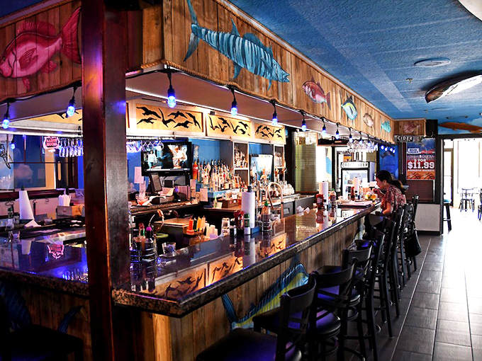The bar area where locals gather to share fish tales and create new memories nightly.