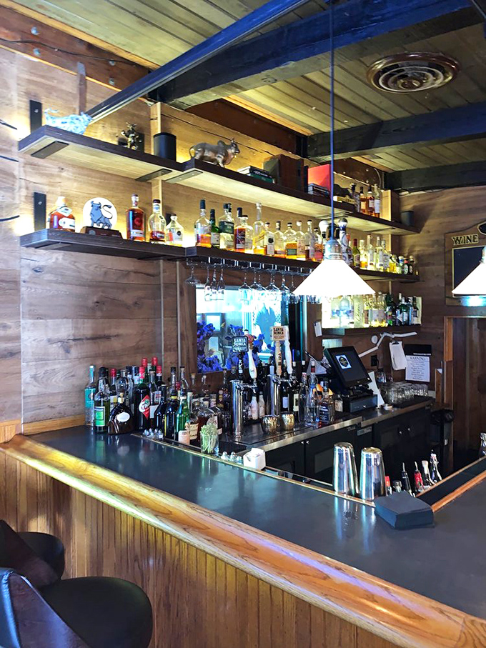 A bar that understands the sacred geometry of a proper pour, with bottles arranged like soldiers ready for cocktail duty.