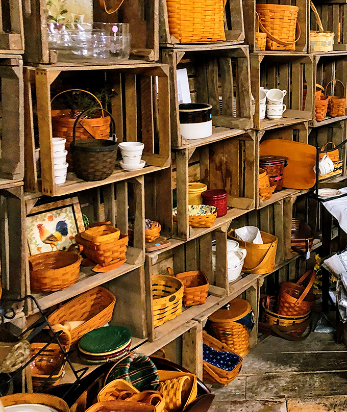 Rustic wooden crates transform into artful displays for Longaberger baskets. Grandma's collectibles find new purpose in modern Pennsylvania homes.