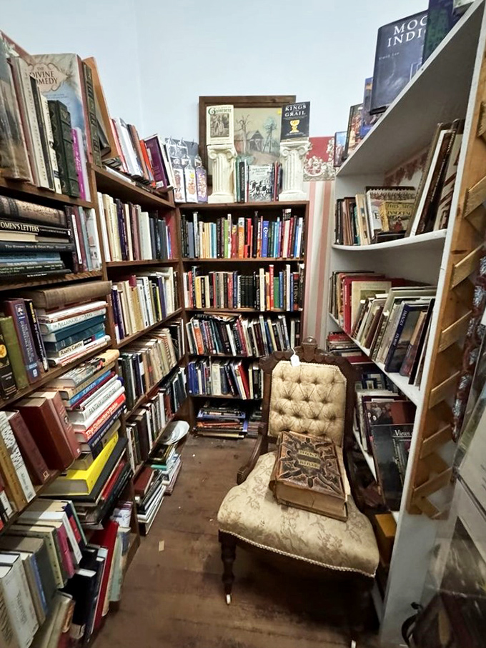 The book nook where bibliophiles disappear for hours. That tufted chair isn't just furniture&mdash;it's an invitation to literary time travel.