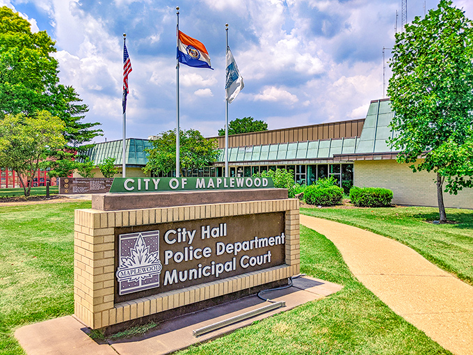 City Hall's clean lines and well-maintained grounds reflect Maplewood's efficient governance &ndash; your tax dollars at work without working overtime.