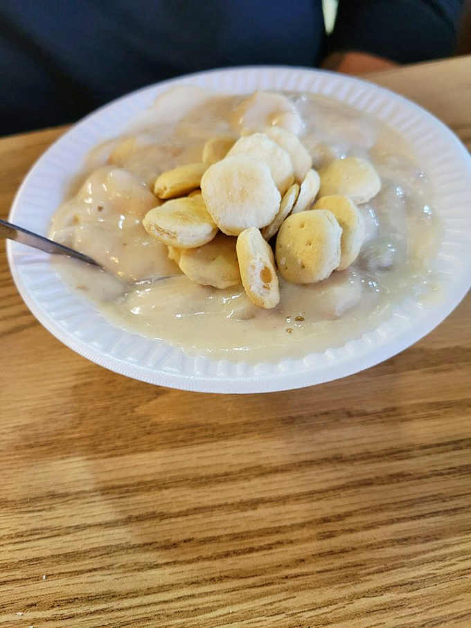 New England has nothing on this hearty clam chowder. Creamy, packed with clams, and topped with oyster crackers&mdash;comfort in a bowl.