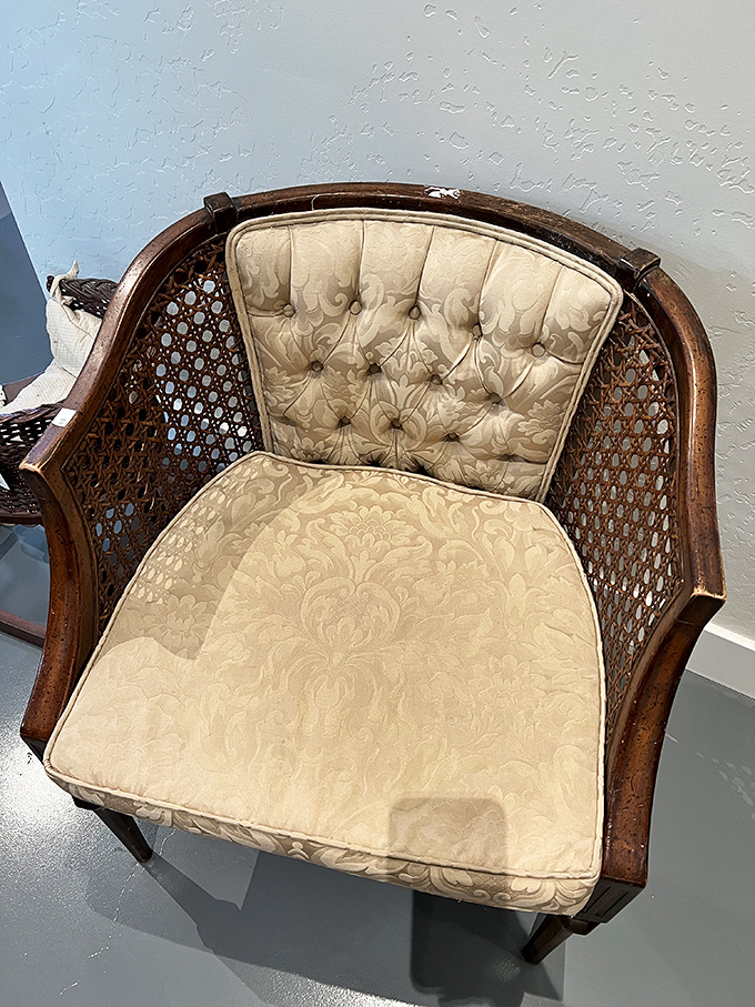 This cane-backed beauty with tufted upholstery isn't just a chair&mdash;it's a conversation piece waiting to tell stories in your living room.