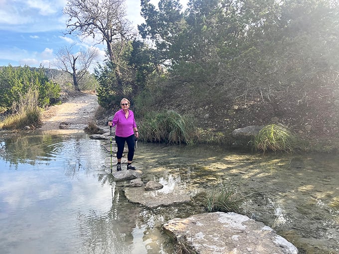 Nature's stepping stones invite visitors to play a real-life game of "don't get your socks wet" across the crystal-clear stream.